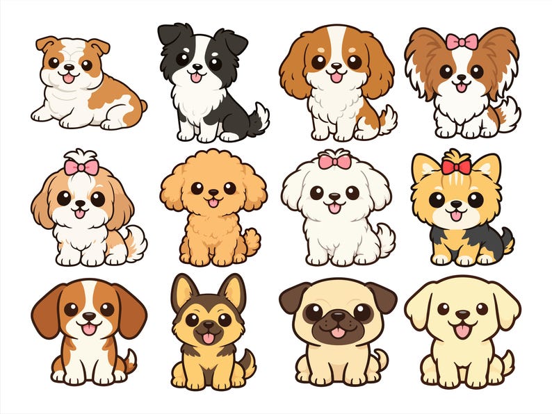 Kawaii Dog Clipart Bundle PNG | Cute Dog Breeds Pack | Pastel Puppy ...