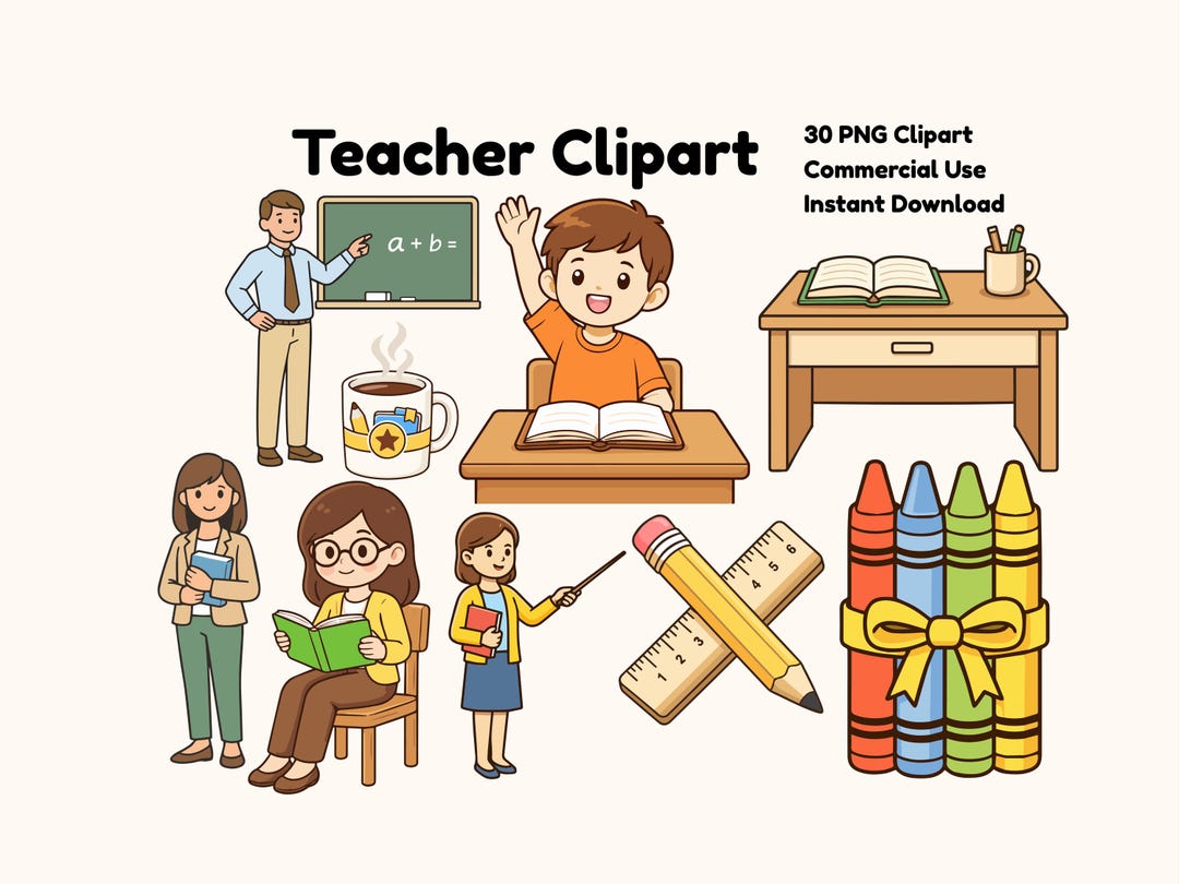 Teacher Clipart Bundle, School Clipart Set, Teacher PNG, Classroom ...