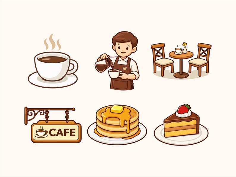 Coffee Clipart Bundle PNG | Cute Cafe Clipart | Kawaii Coffee Graphics ...