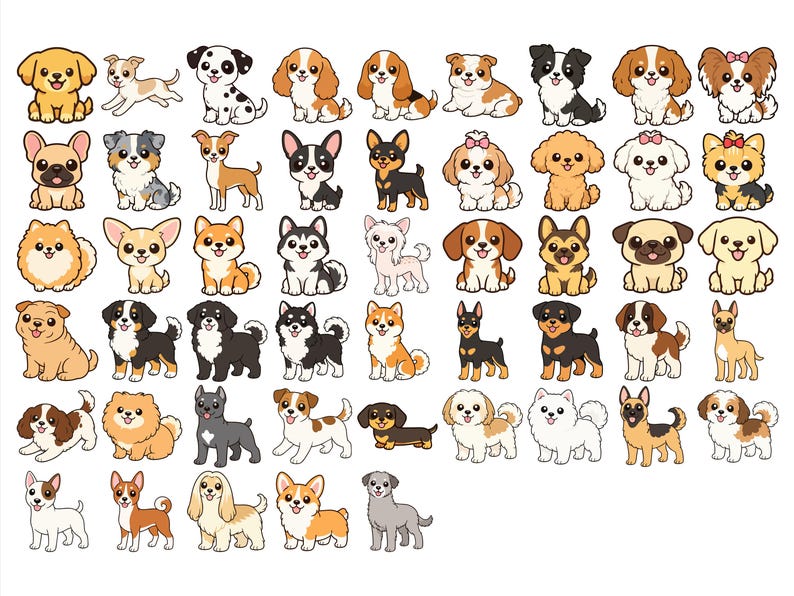 Kawaii Dog Clipart Bundle PNG | Cute Dog Breeds Pack | Pastel Puppy ...
