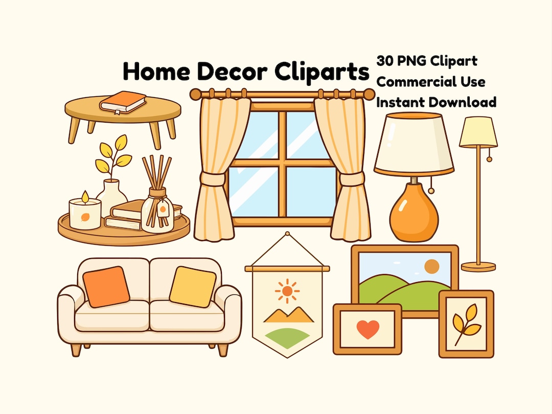 Home Decor Clipart Bundle, Modern Home Illustrations, Minimal Furniture ...