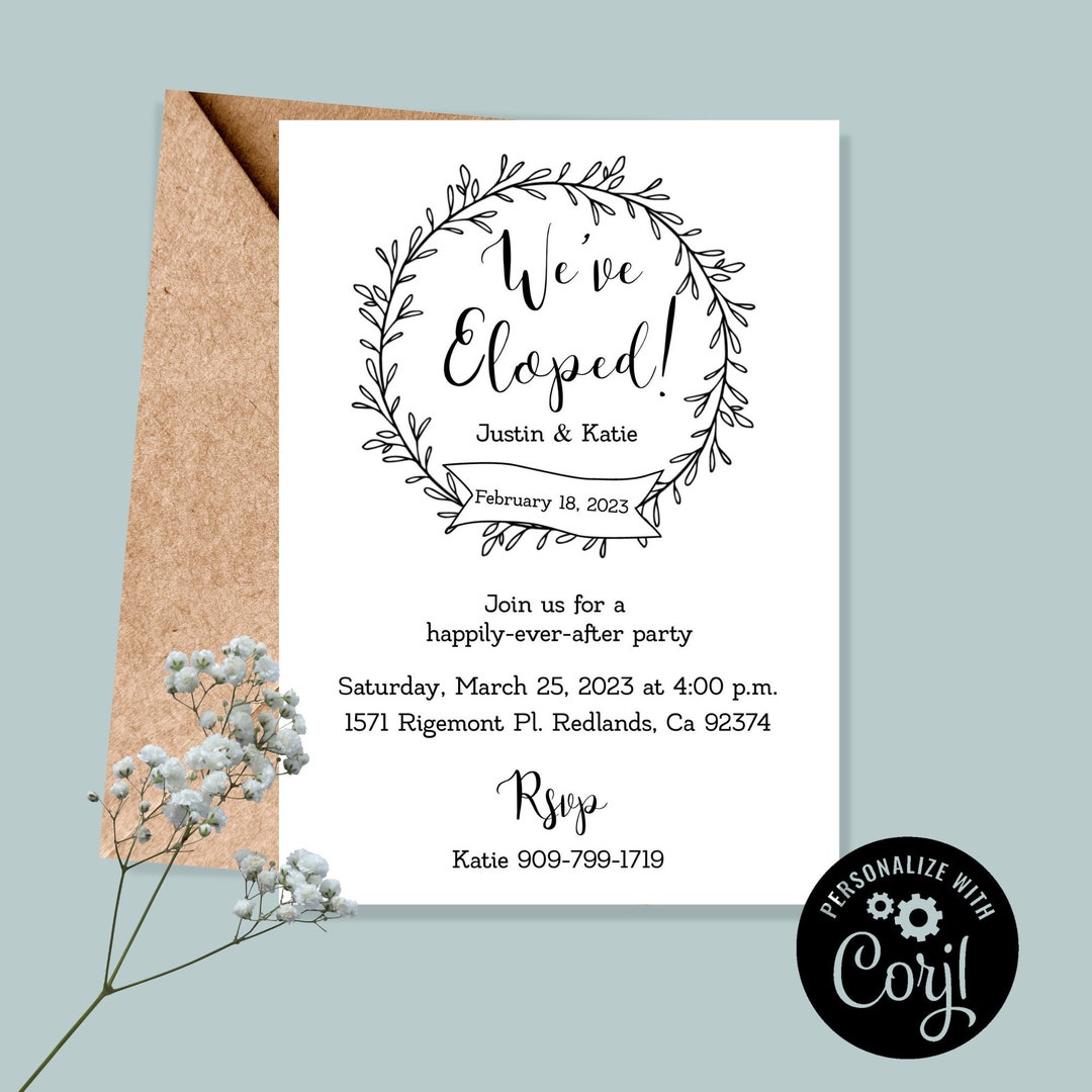 Elopement Announcement Invitation: Happily Ever After Party (digital ...