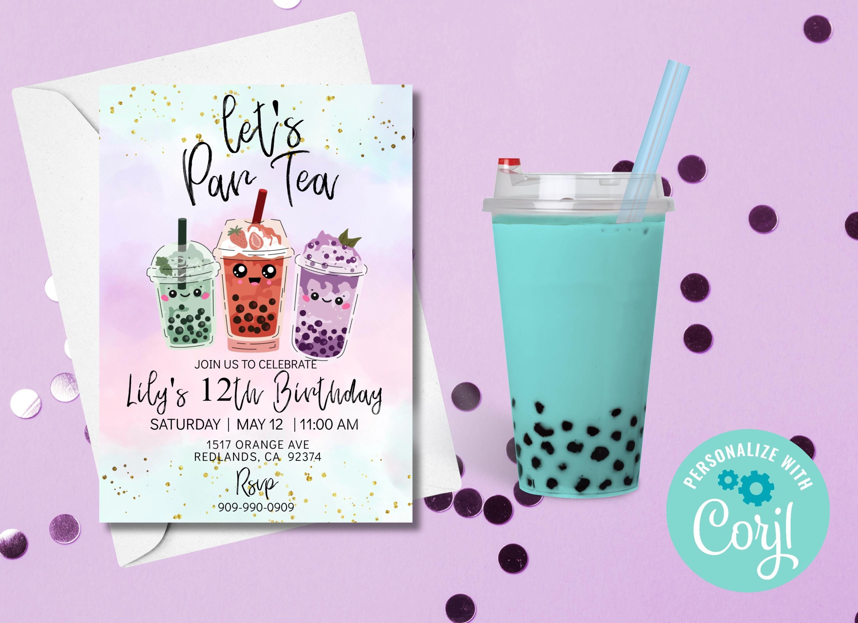 Boba Invitation for Boba Birthday Party - Boba Party Theme for Tween ...