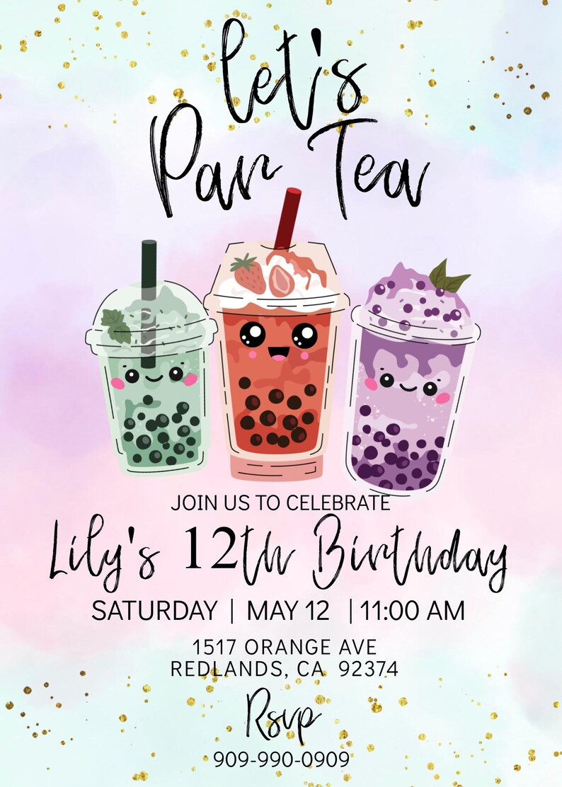 Boba Invitation for Boba Birthday Party - Boba Party Theme for Tween ...