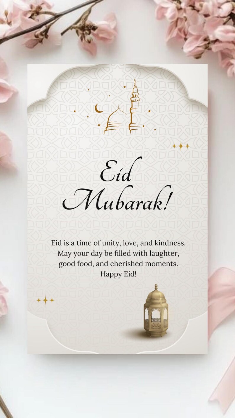 Editable Eid Mubarak Card, Minimalist Islamic Greeting (digital ...
