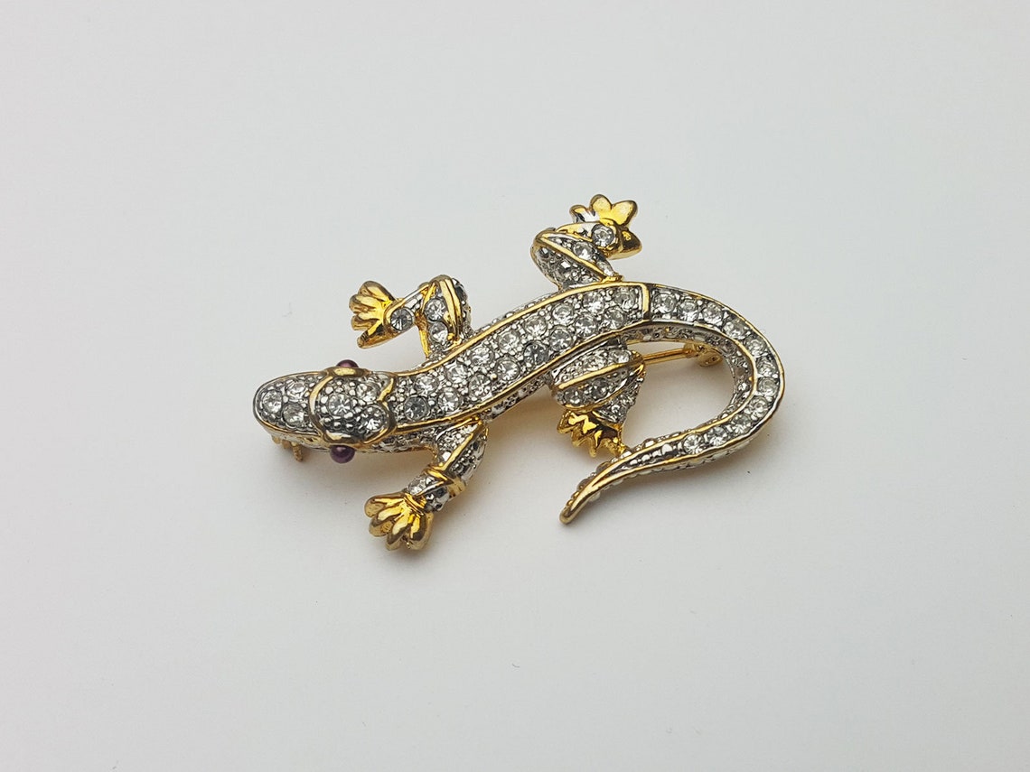 Crystal Covered Lizards Pin Gold Lined Black Striped - Etsy