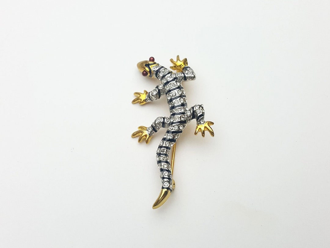 Crystal Covered Lizards Pin Gold Lined, Black Striped - Etsy