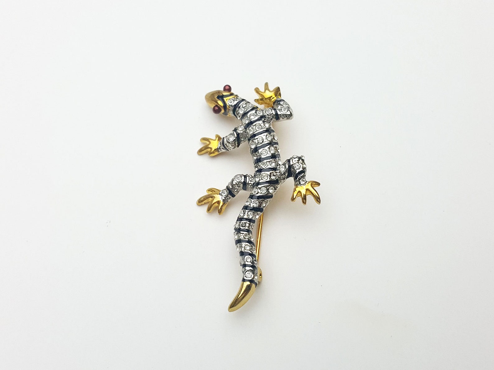 Crystal Covered Lizards Pin Gold lined Black striped | Etsy