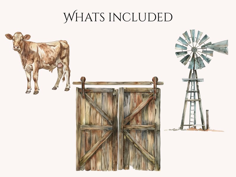 Vintage Western Ranch Clipart Bundle, Watercolor Cowboy Cow Cactus ...