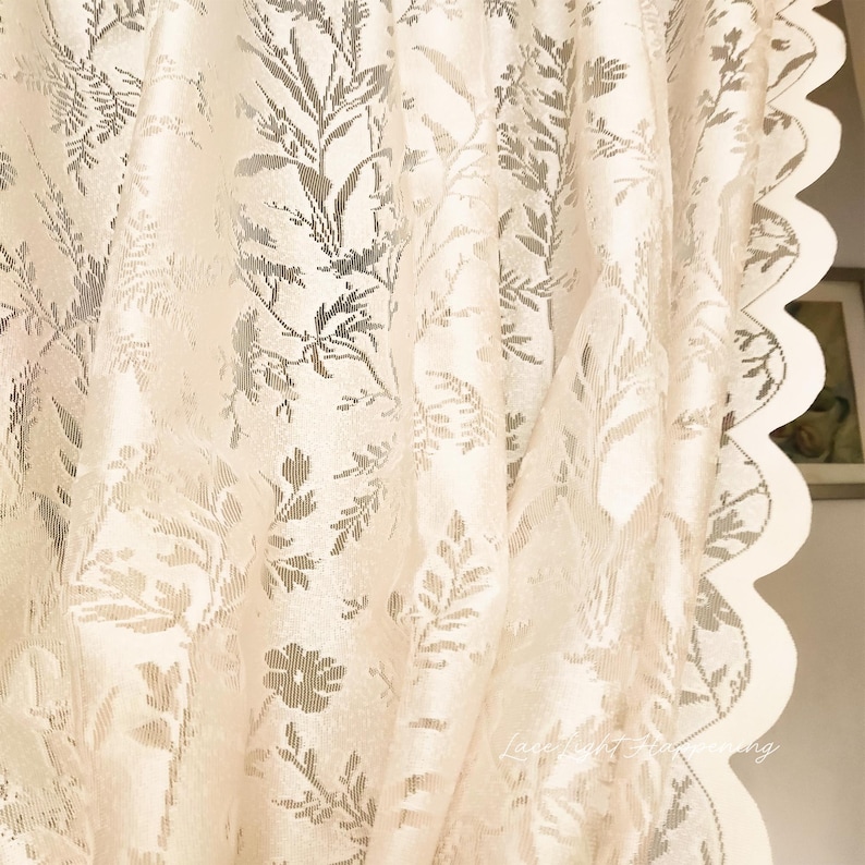 French Botanical Lace Sheer Curtains, Vintage Scalloped Window Panel ...