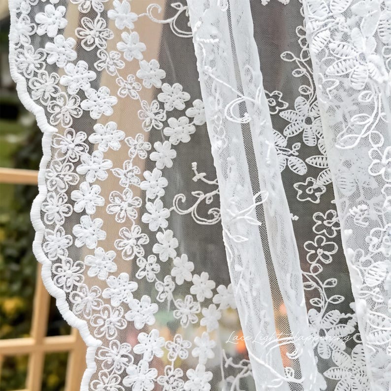 French Floral Embroidered Lace Curtains, Cottagecore Farmhouse Drapes ...
