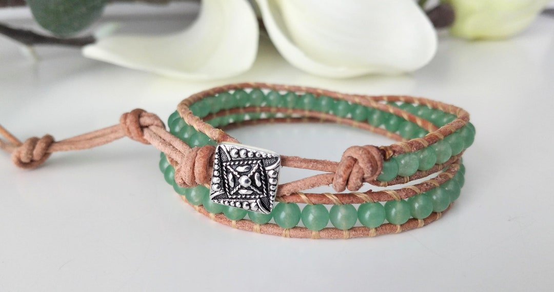 MTO. Treasure. Luck and Prosperity. Green Jade Double Wrap, Leather ...