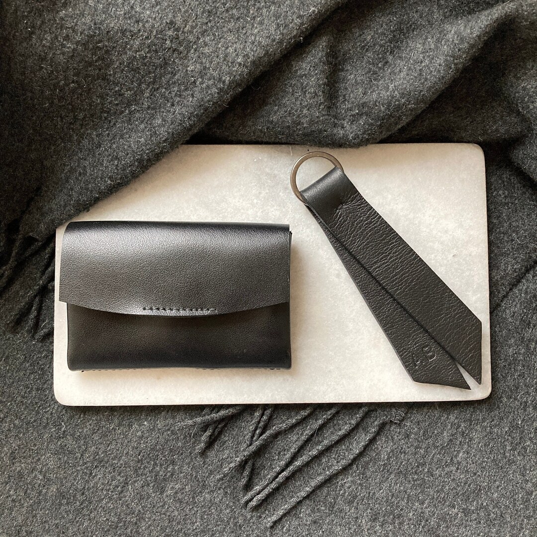 Minimalistic Wallet and Key Chain Gift Set for Her- Black Bi Fold ...