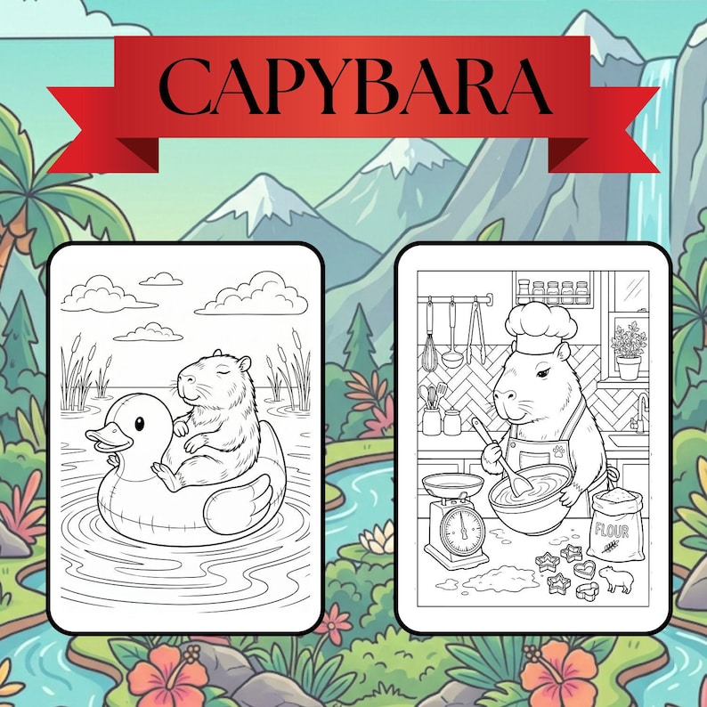 Capybara Coloring Book | Kawaii Animal Printable Pages (PDF Download ...
