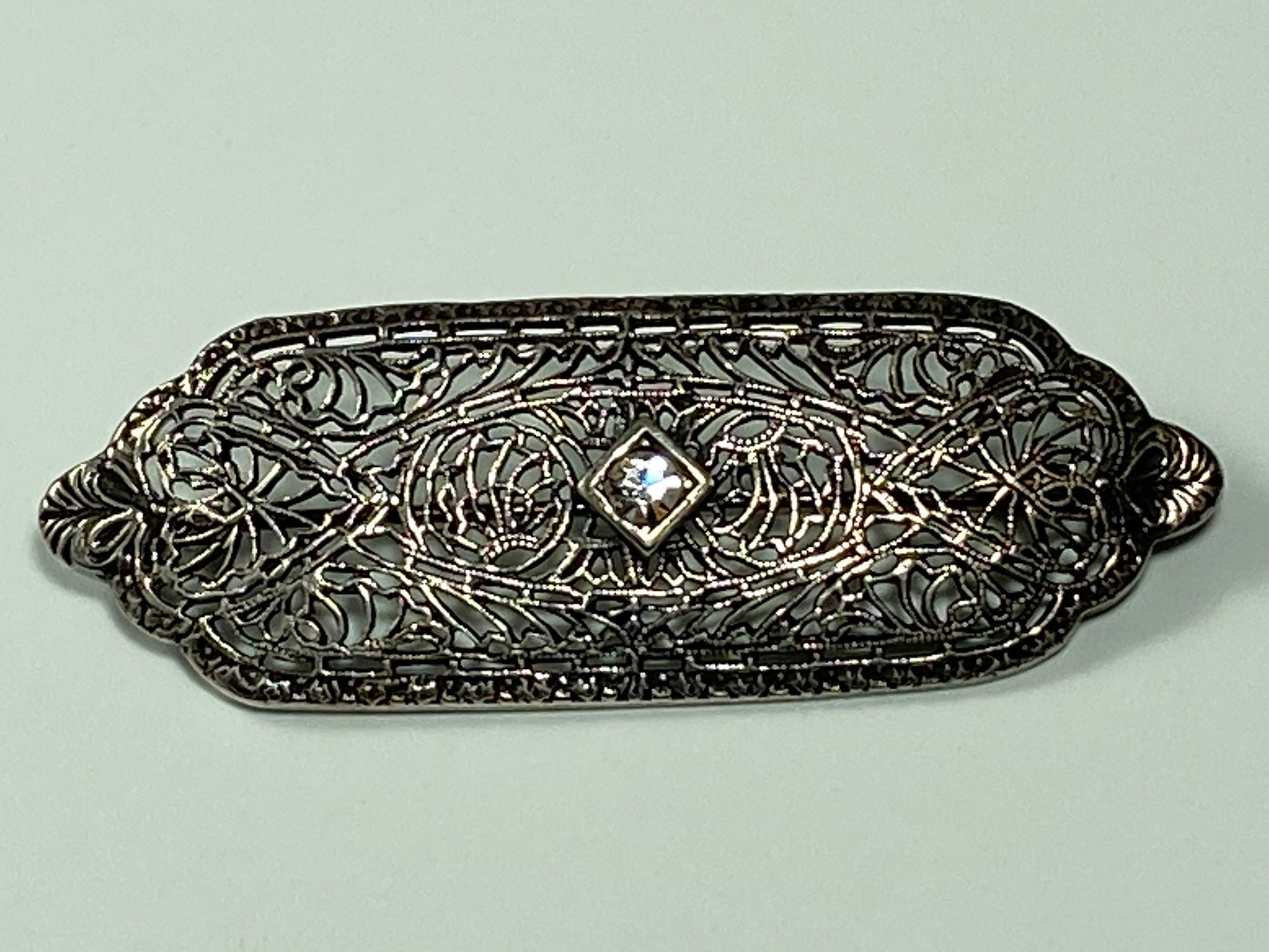 Broche antique dargent sterling de Filigrane avec la gemme - Etsy France