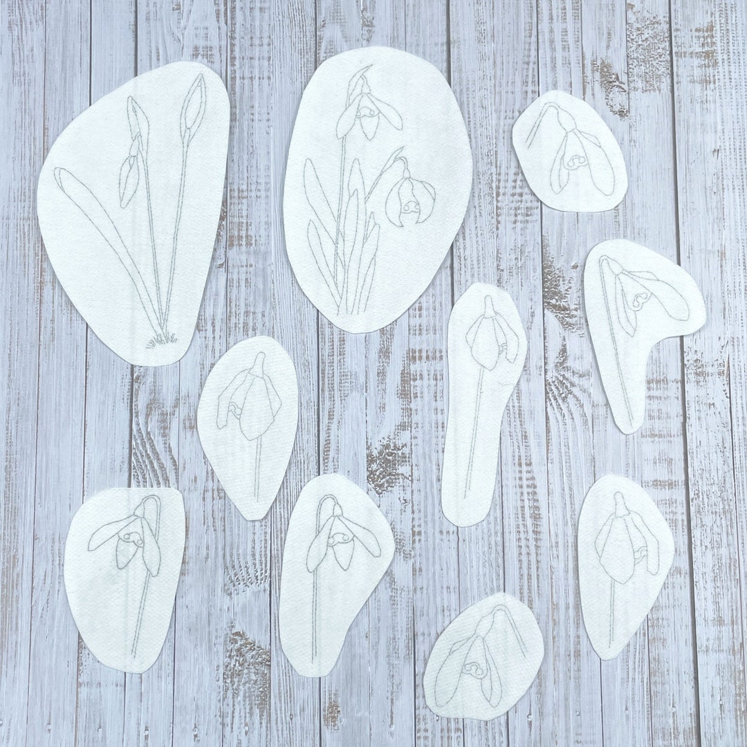 Stick and Stitch Snowdrop Embroidery Patterns. Hand Drawn Wash Away ...