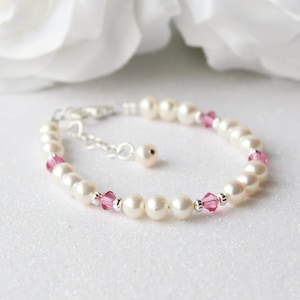 Baby Girl Bracelet Real Pearls Adjustable W/ Birthstones, Freshwater ...
