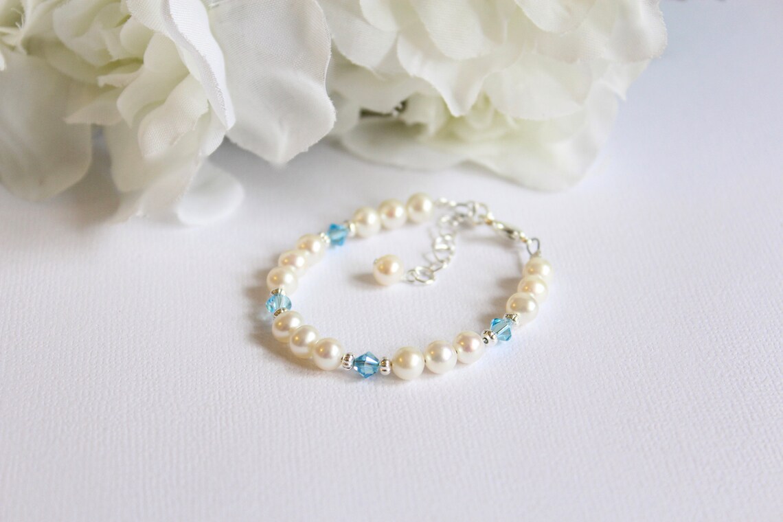 Baby Girl Bracelet Real Pearls Adjustable W/ Birthstones, Freshwater ...