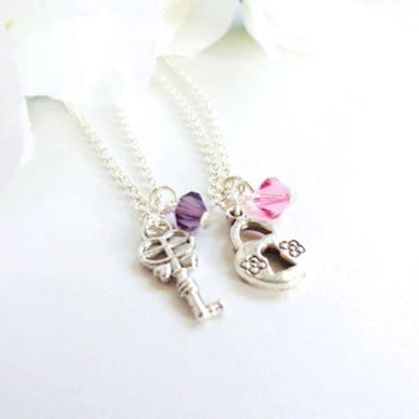 Mother Daughter Heart and Key Necklace - Etsy