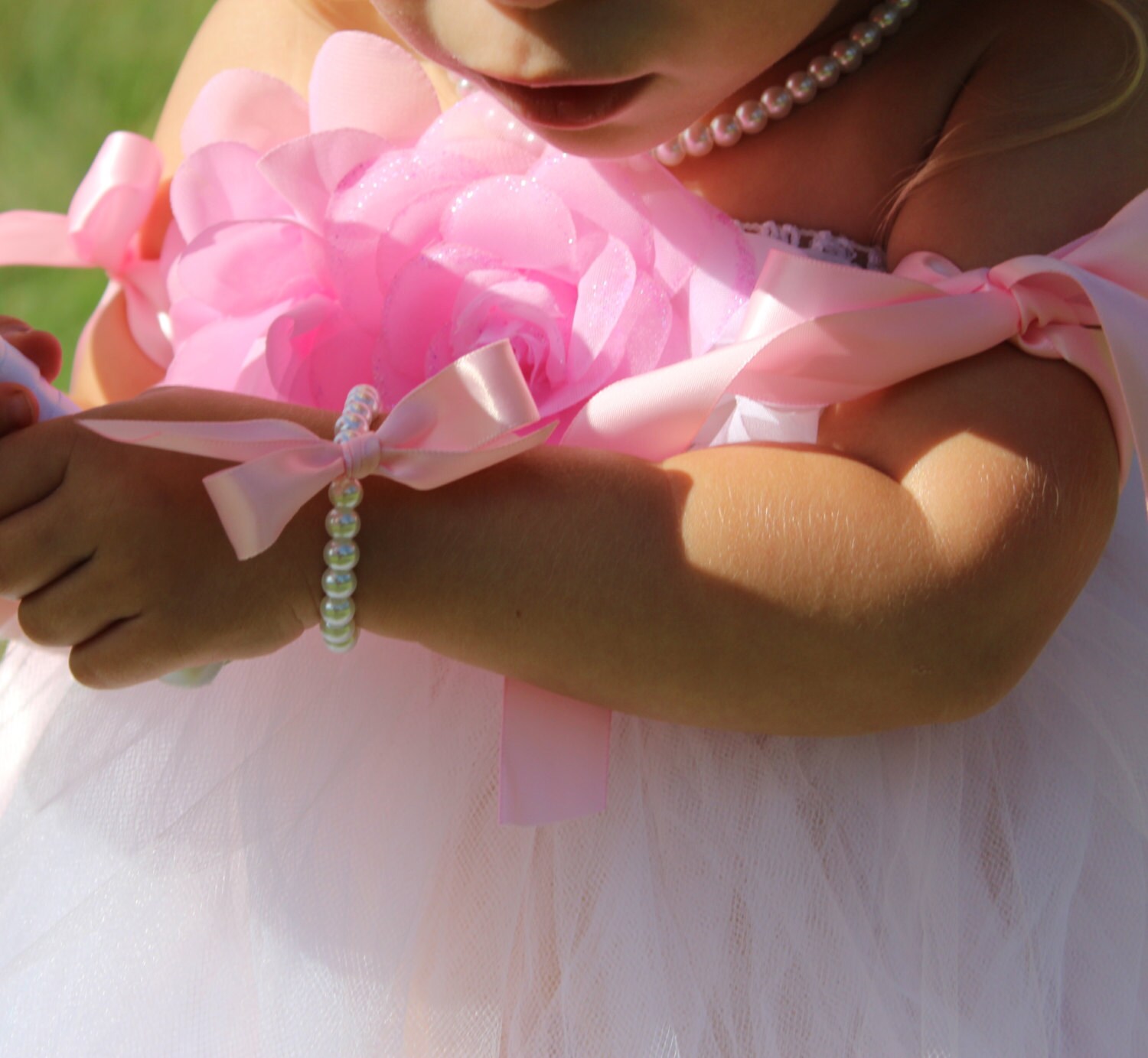 Baby Girl Pearls and Ribbon Bracelet Baby Gift Pink Ribbon - Etsy
