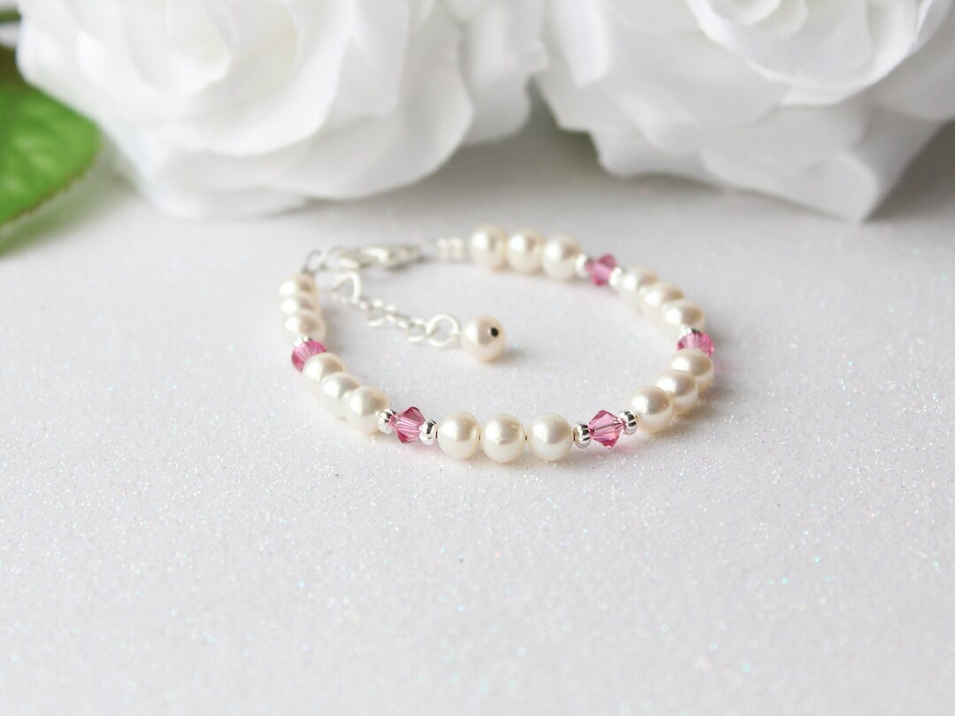 Baby Girl Bracelet Real Pearls Adjustable W/ Birthstones, Freshwater ...
