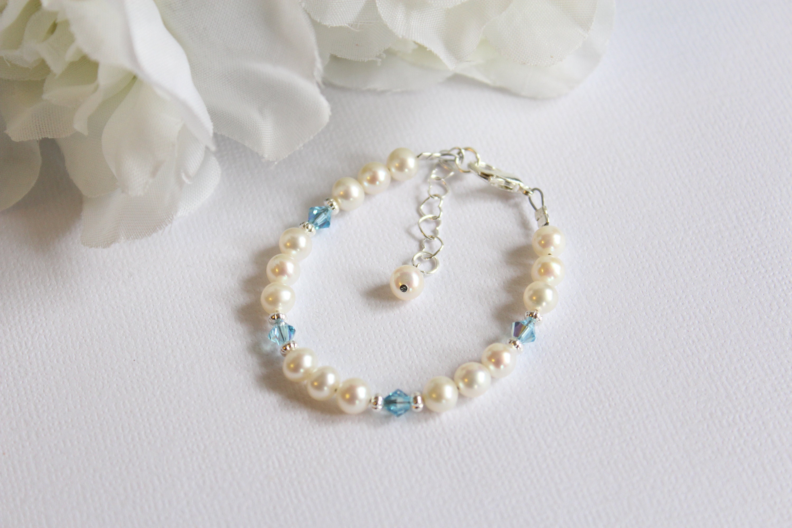 Baby Girl Bracelet Real Pearls Adjustable W/ Birthstones, Freshwater ...
