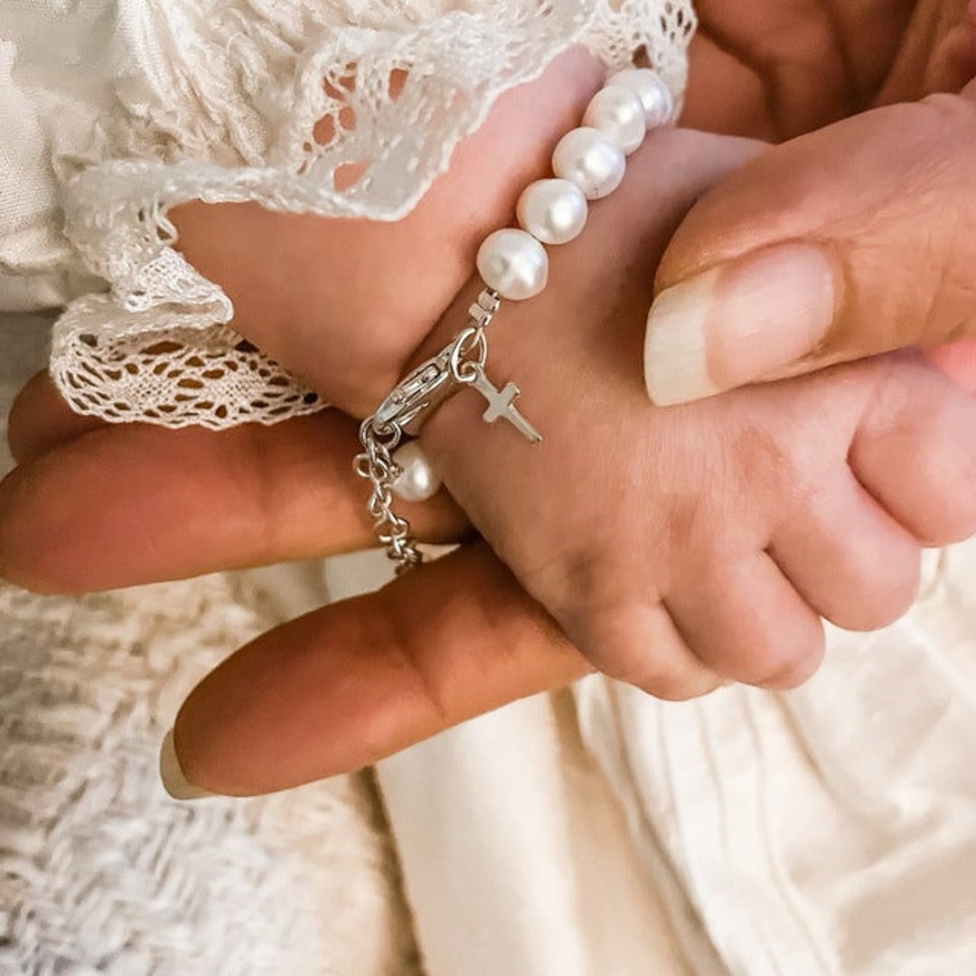 Real Pearls Sterling Silver Cross Baptism Gift Blessing Keepsake ...