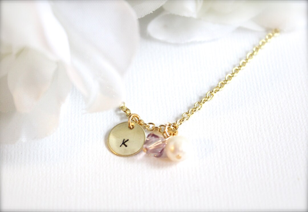 Personalized Gold Initial Necklace, Hand Stamped Girls Necklace, Flower ...