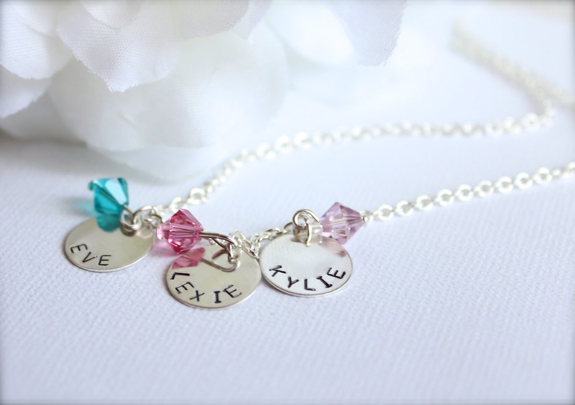 Sterling Silver Personalized Hand Stamped Charms With Birthstones ...