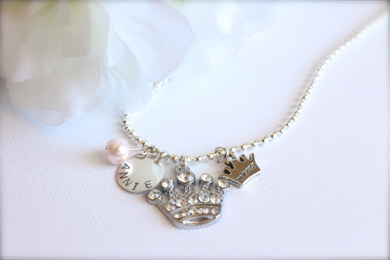 Princess Necklace Sterling Silver Personalized Hand Stamped | Etsy