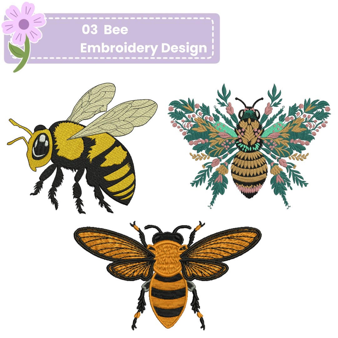 Bee Embroidery Designs Bundle, Cute Bumblebee & Floral Honey Bee ...