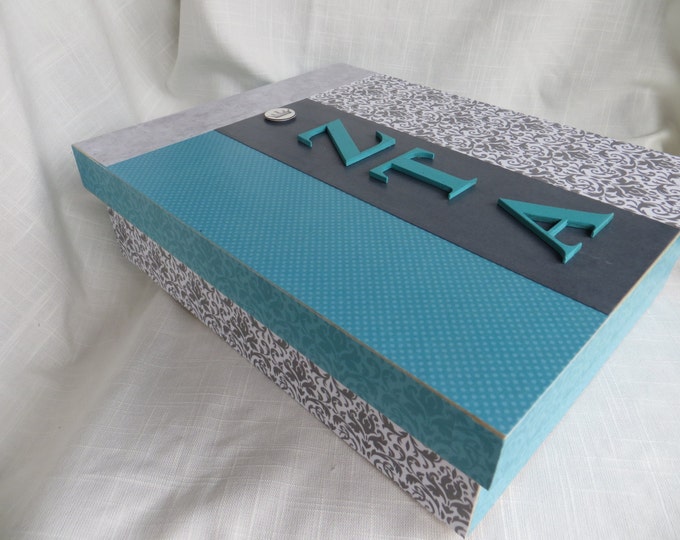 Zeta Tau Alpha Memory or Keepsake Box Steel Grey Turquoise. - Etsy
