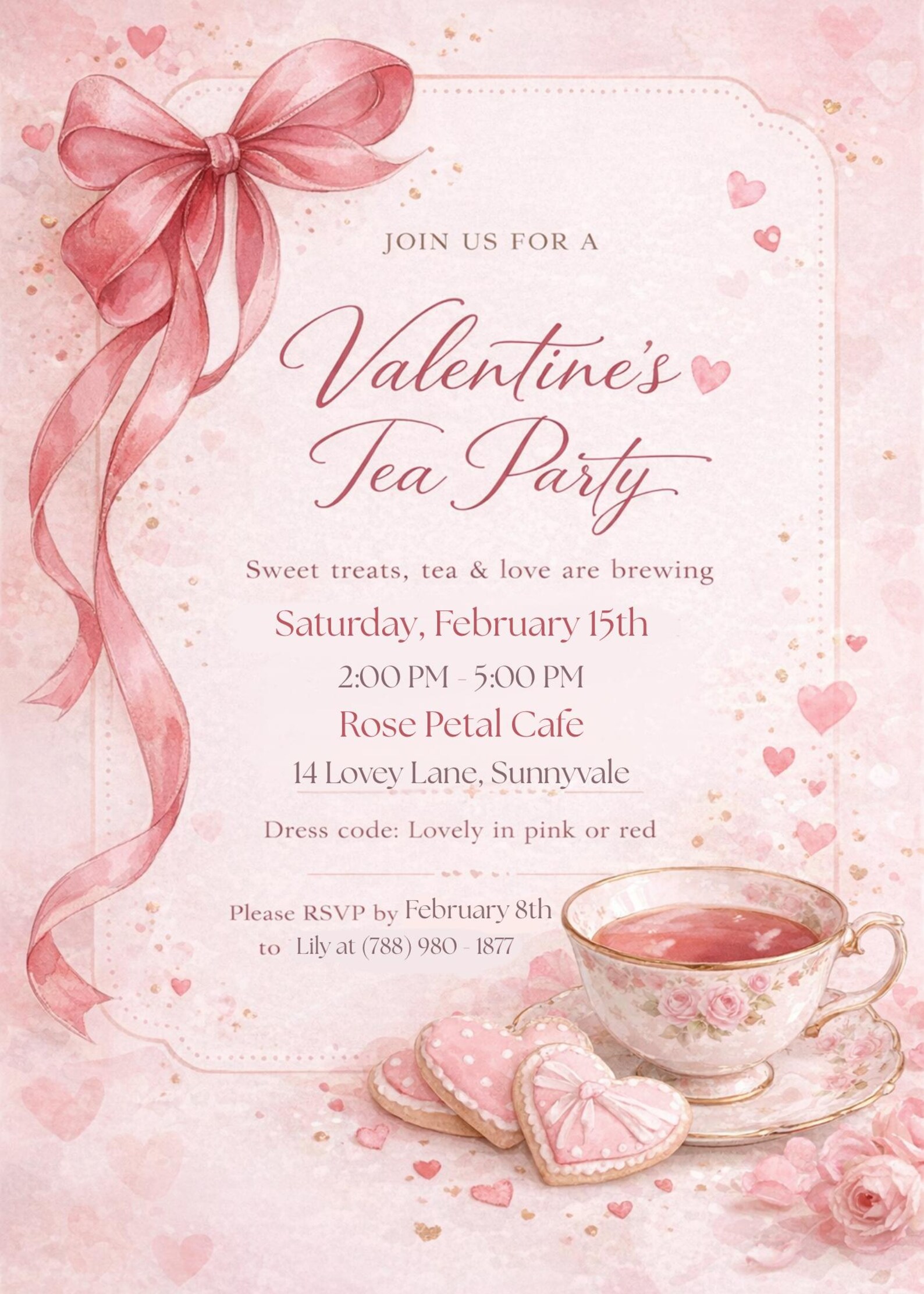 Valentine’s Tea Party Invitation Template | Elegant Pink Valentine ...