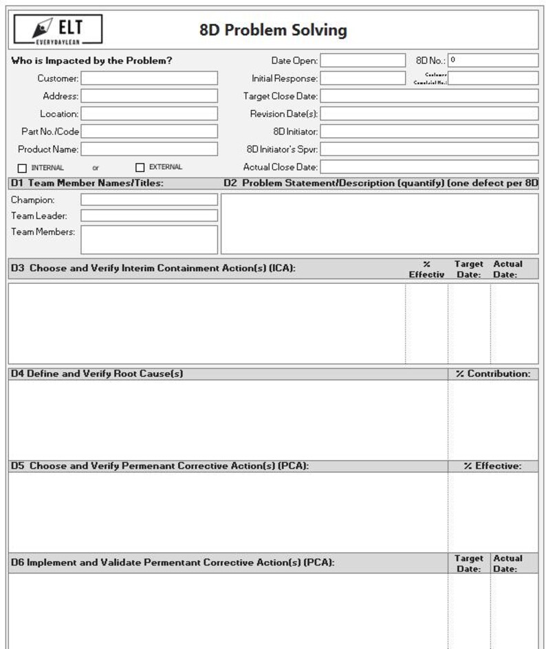 8D Problem Solving Form – Editable Excel Template for Root Cause ...