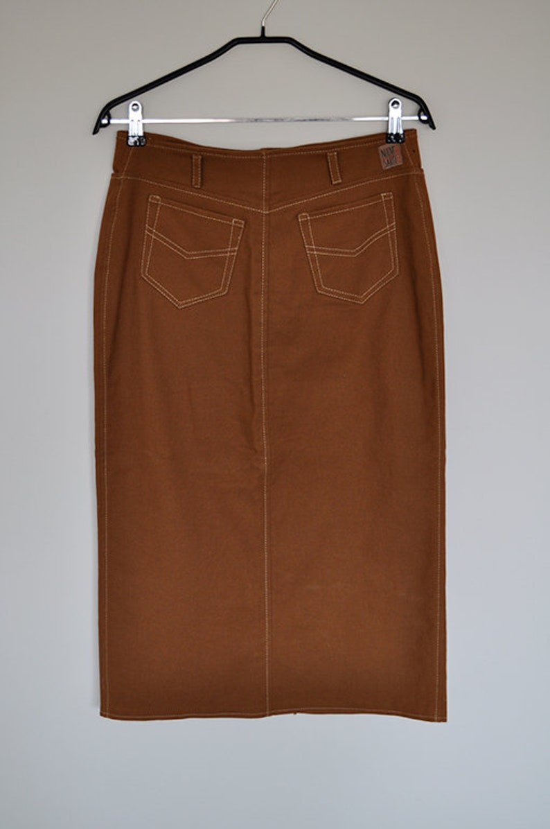 Vintage Brown Denim Pencil Midi Skirt | Etsy