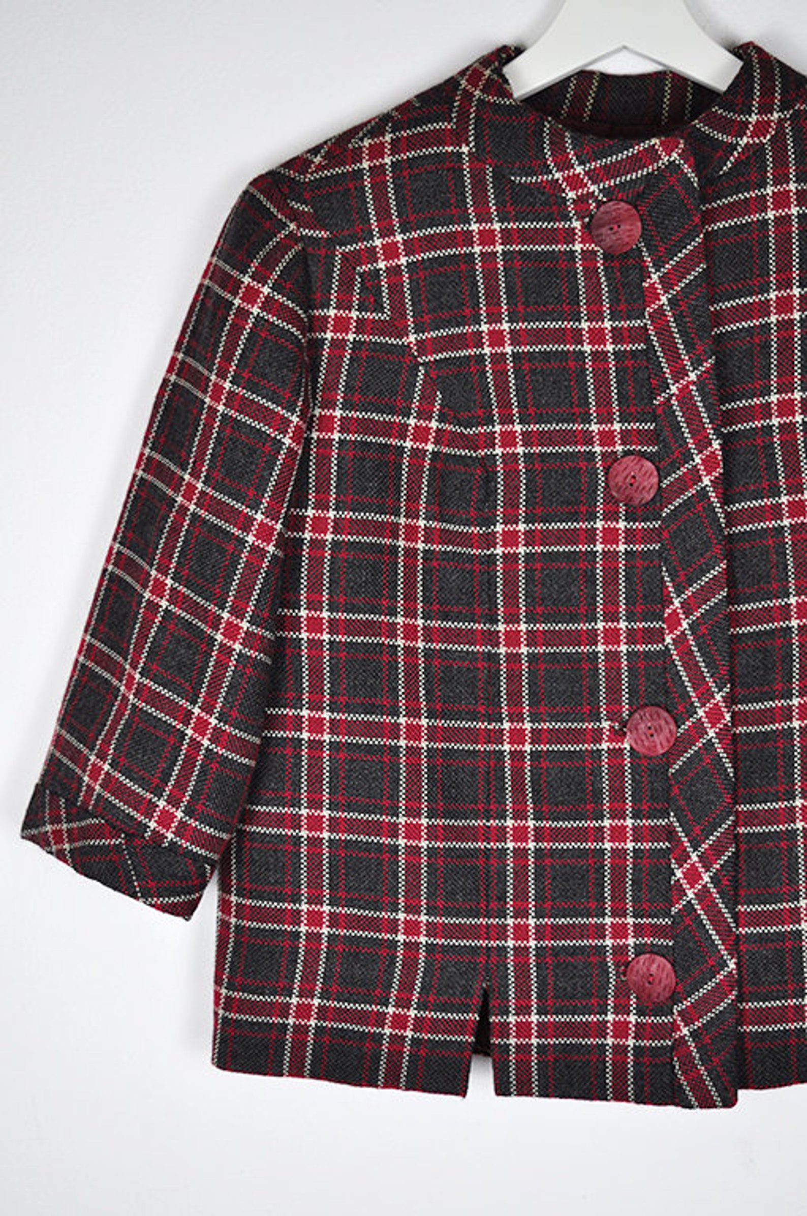 Vintage Red and Charcoal Plaid Cropped Mid Sleeve Jacket - Etsy