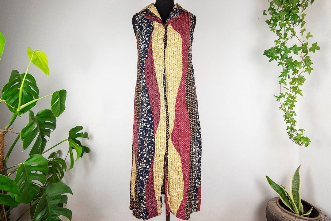 Vintage Mixed Print Sleeveless Button Front House Dress - Etsy
