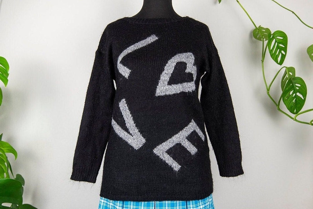 Vintage Black and Silver LOVE Letters Knit Pullover Sweater - Etsy