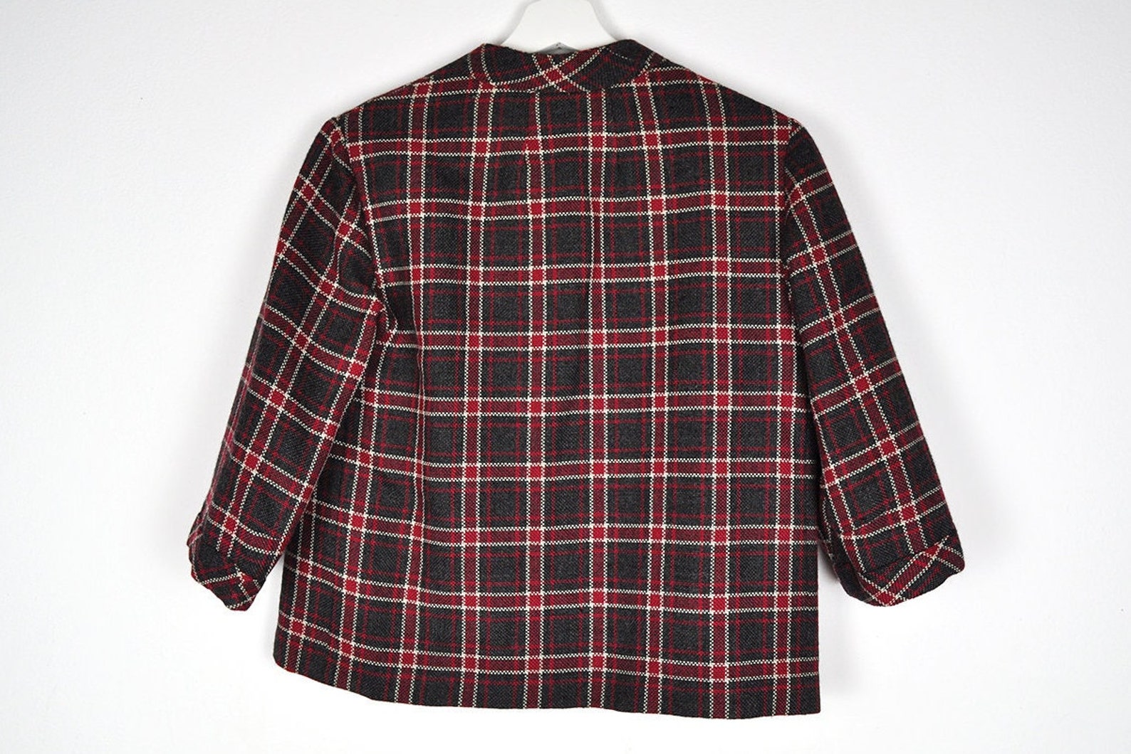 Vintage Red and Charcoal Plaid Cropped Mid Sleeve Jacket - Etsy