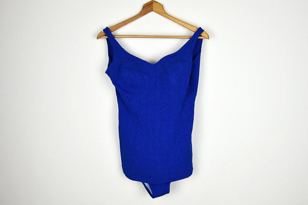 Vintage Royal Blue Bathing Suit Pinup One Piece Skirted Front Swimsuit ...