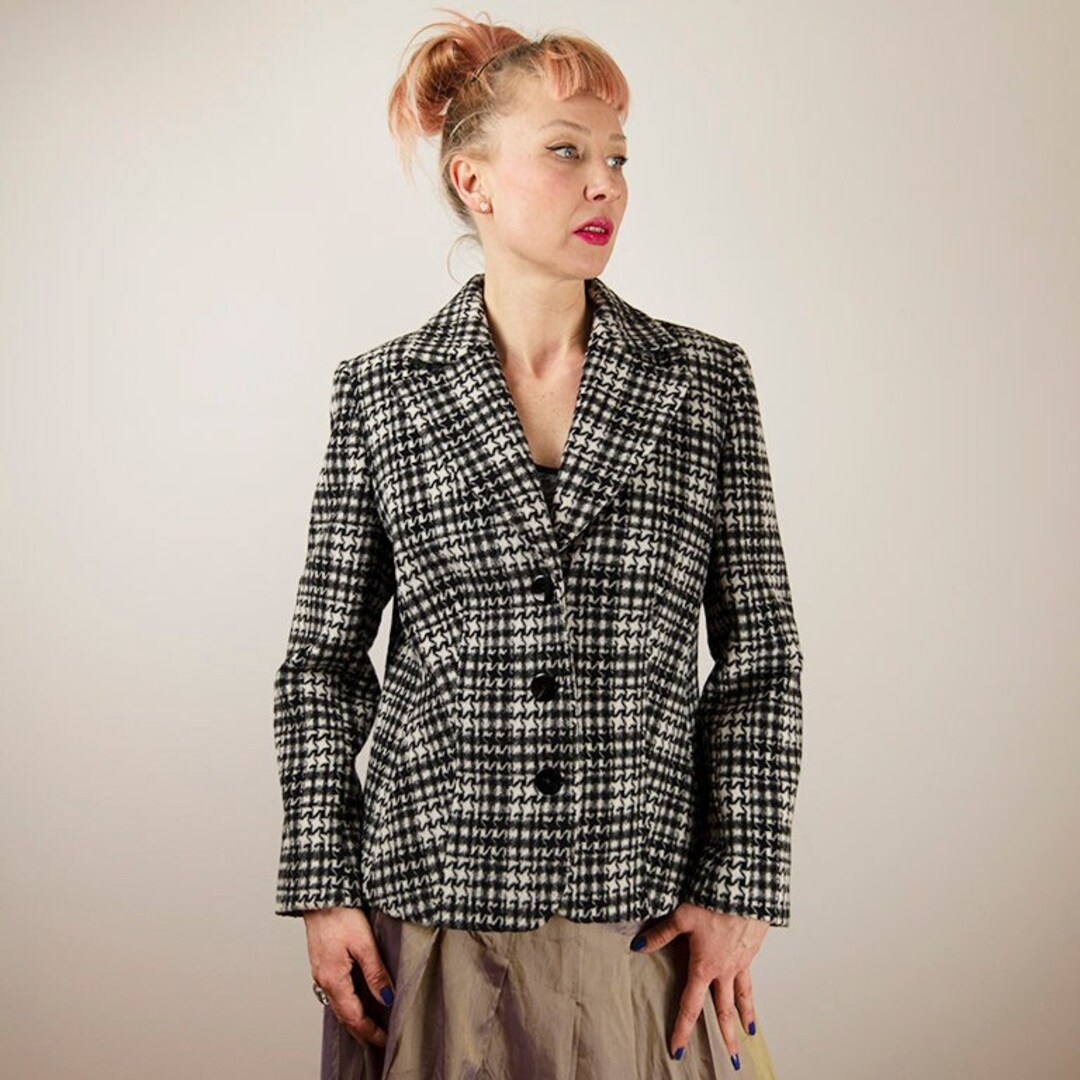 Vintage Black and White Check Blazer - Etsy