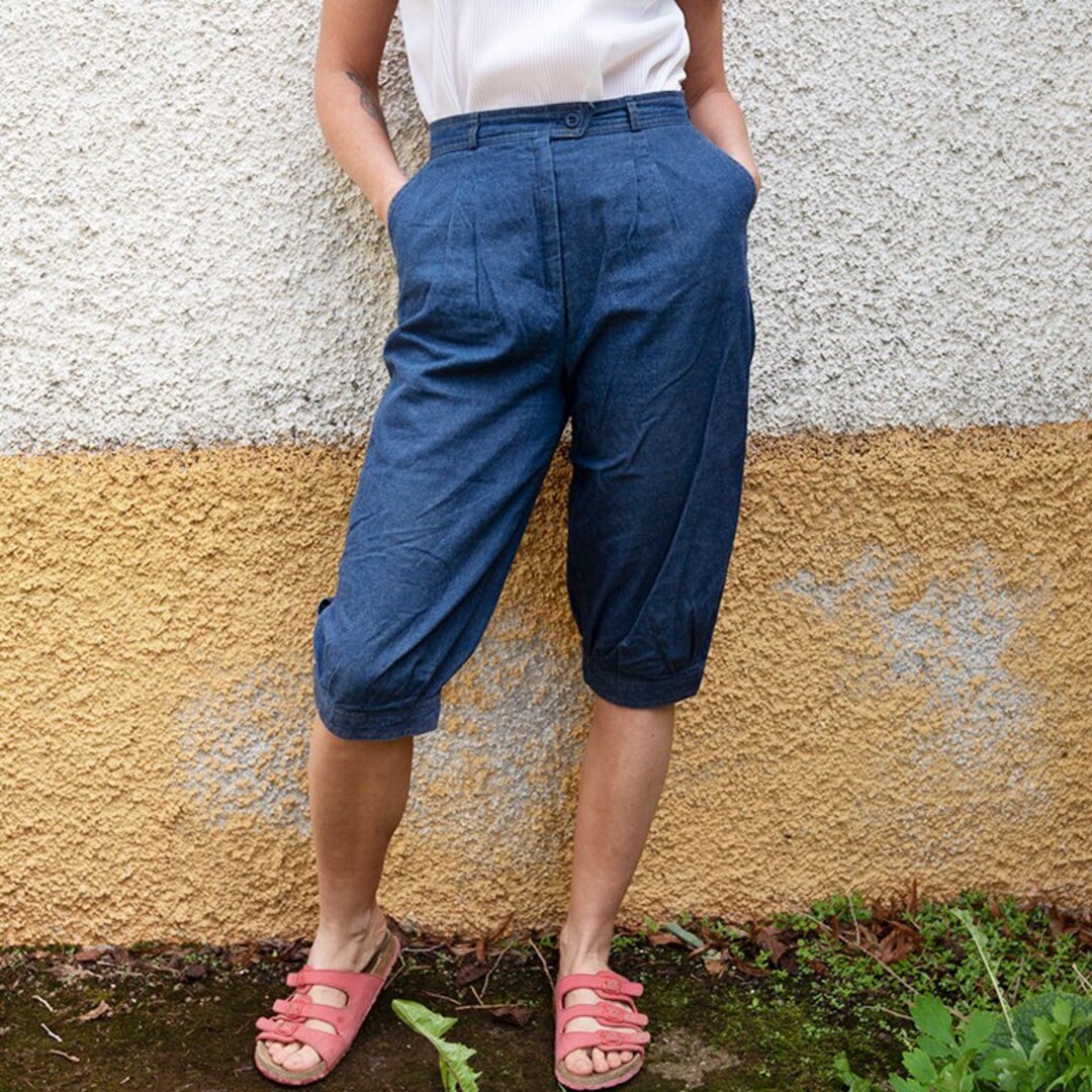 Vintage Blue Denim Cropped Pants - Etsy