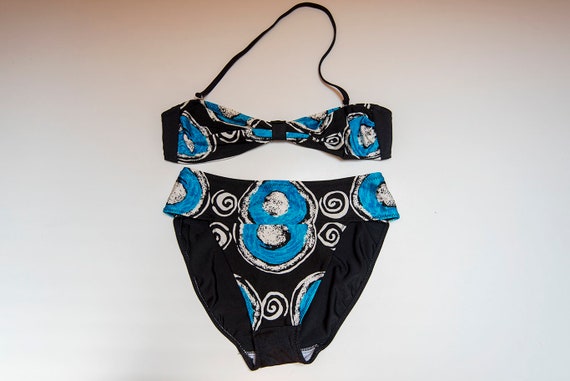 Vintage Black And Blue Bandeau Bikini Etsy