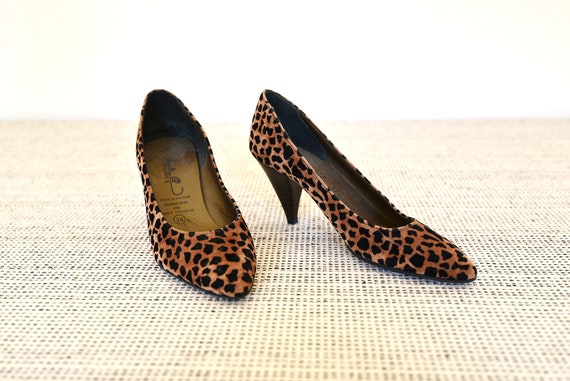 Vintage Brown and Black Leopard Print Fuzzy Plush Kitten Heel | Etsy