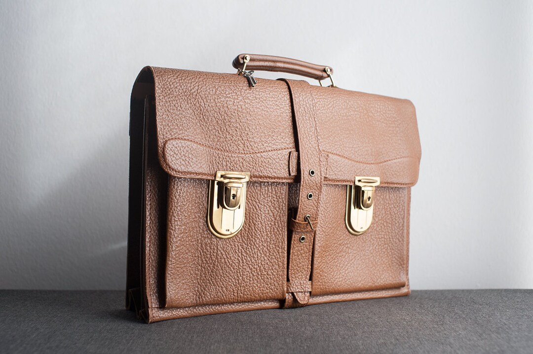 Vintage Brown Sturdy Leather Briefcase - Etsy