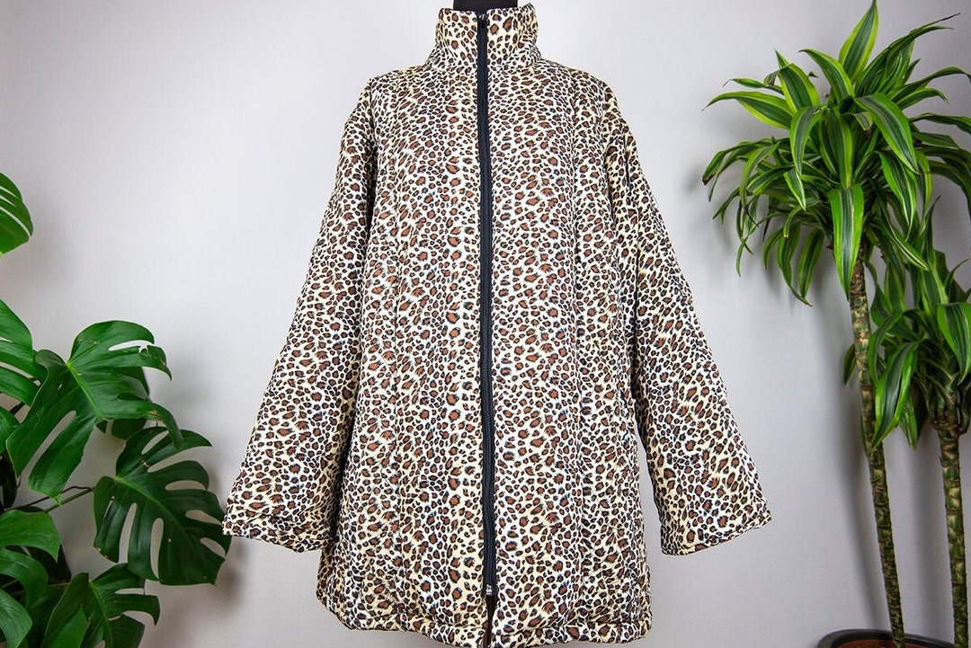 Vintage Cheetah Print Oversized Zip Puffer Jacket - Etsy