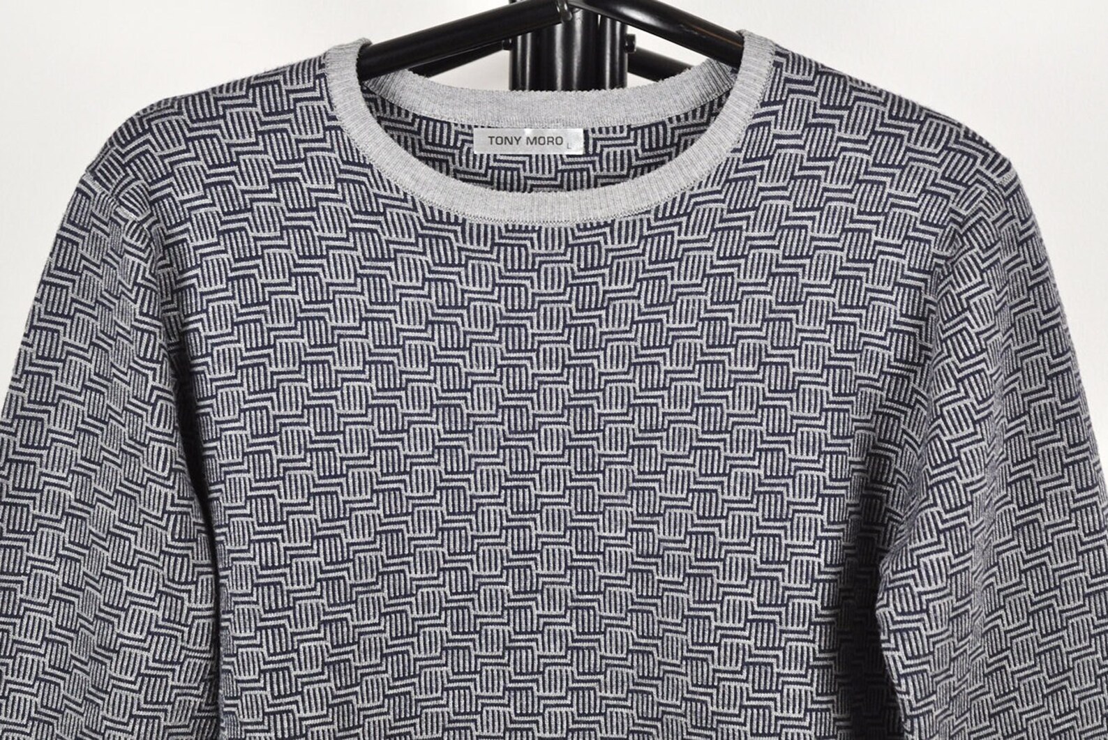 Vintage Grey Maze Pattern Mens Knit Crewneck Pullover Sweater - Etsy