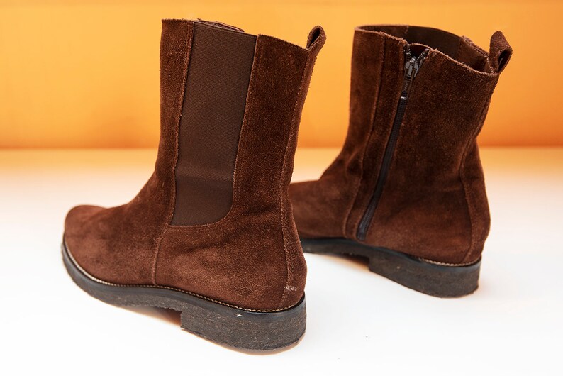 Vintage Brown Suede Leather Flat Ankle Boots - Etsy