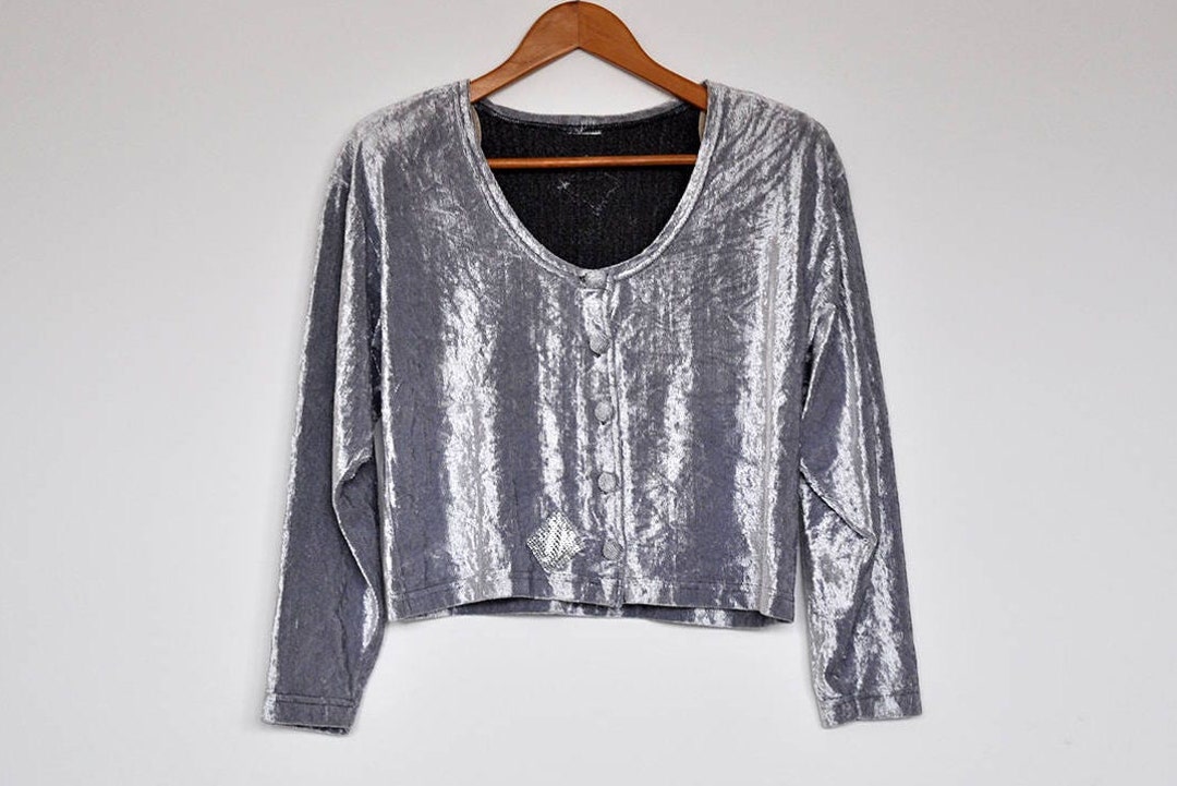 Vintage Silver Crushed Velvet Cropped Cardigan - Etsy
