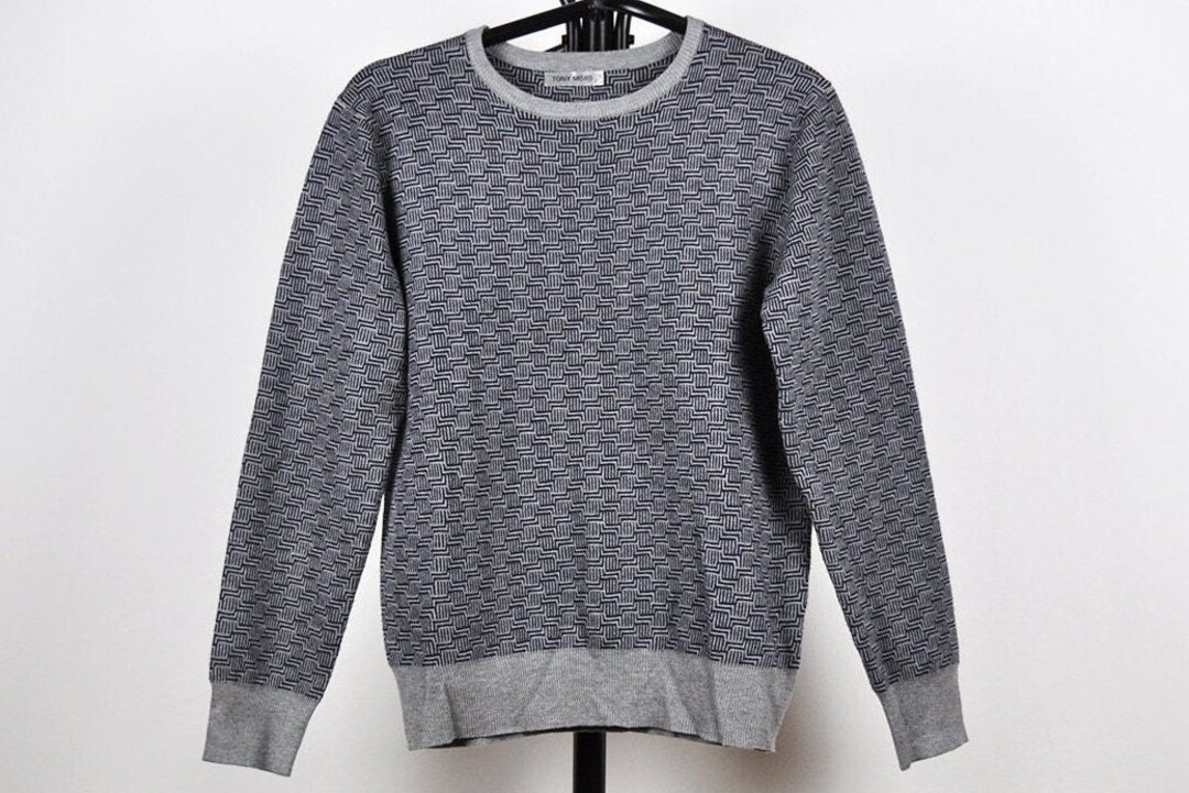 Vintage Grey Maze Pattern Mens Knit Crewneck Pullover Sweater - Etsy